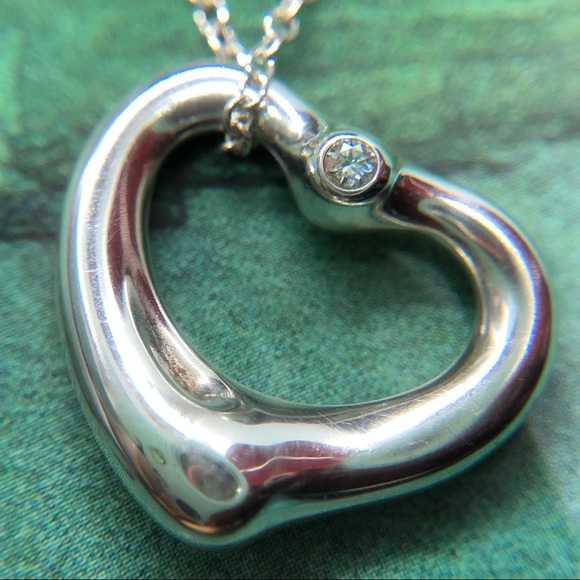 Tiffany & Co. | Jewelry | Elsa Peretti Open Heart Necklace W 2 Diamonds ...